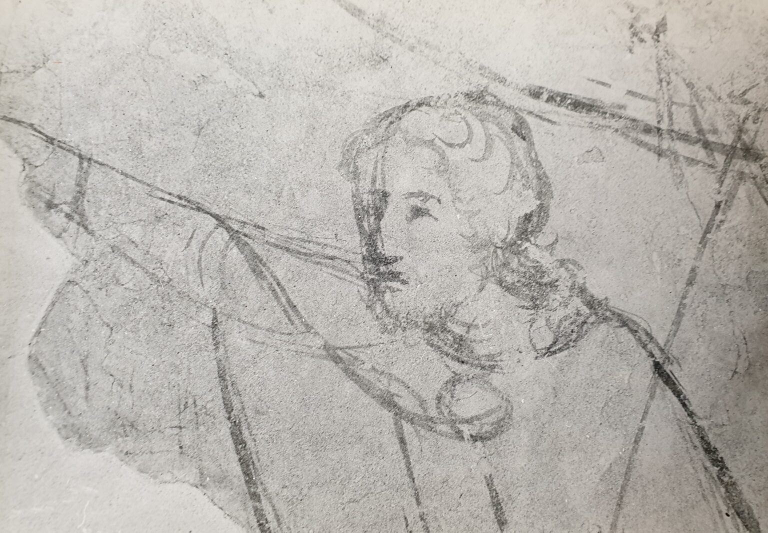 6. Cristo. Dettaglio della sinopia del primo strato in una fotografia ...